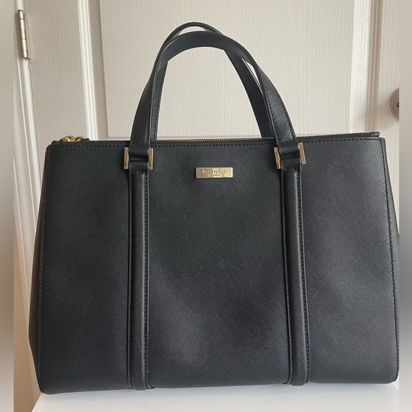 kate spade | Bags | Large Kate Spade Black Leather Tote W Gold ...